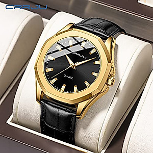 CRRJU Men's Fashion Luxury Classical Golden Watches for Men Business Simple Luminous Analog Quartz Leather Wristwatches