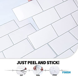 Art3d 10-Sheet Peel and Stick Tile Backsplash - 12"x12" Premium Kitchen Backsplash Peel and Stick Tile, Bright White