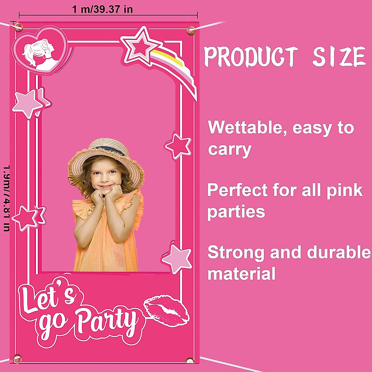 Pink Girls Birthday Decorations Hot Pink Photo Booth Props Princess Doll Theme Decor Let's Go Bachelorette Party Decoration for Girls Birthday Bridal Shower Pink Party Supplies（39.37 X 74.8 in）