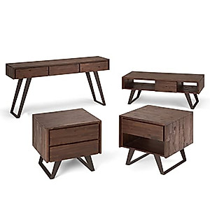 SIMPLIHOME Lowry SOLID ACACIA WOOD and Metal 60 Inch Wide Modern Industrial Console Sofa Table in Distressed Charcoal Brown, For the Living Room, Entryway and Bedroom