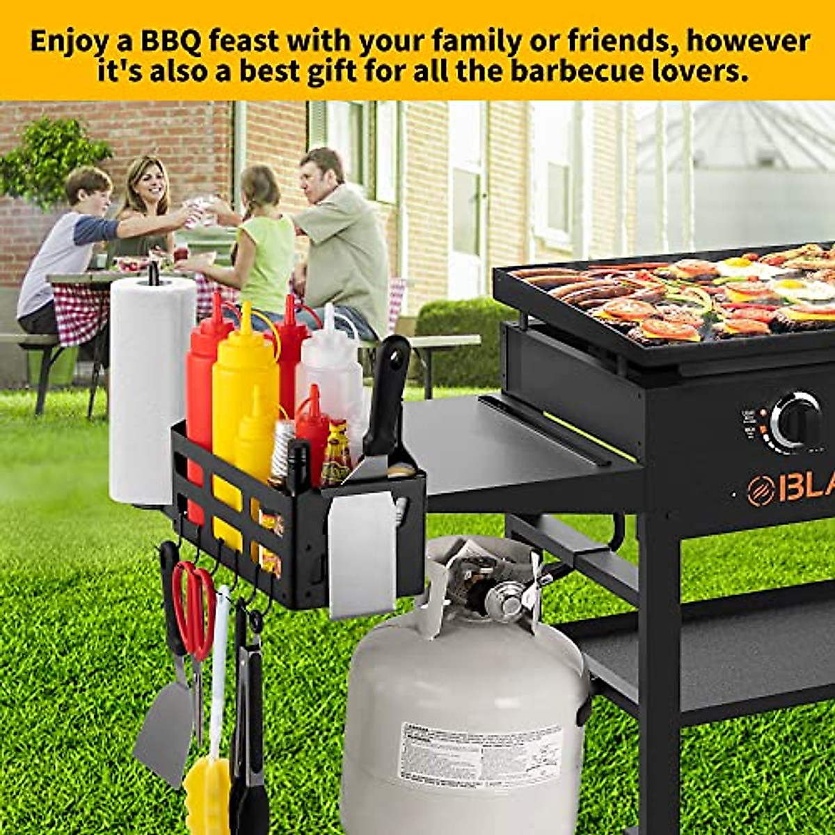 Upgraded Griddle Caddy for 28"/36" Blackstone Griddle/Prep Cart, Extra-Capacity Grill Caddy, Space Saving BBQ Accessories Storage Box with Paper Towel Holder Tool No Drill Outdoor Grill Organizer