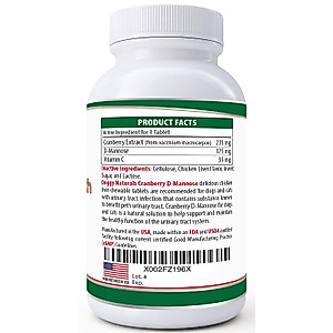 Cranberry D-Mannose for Dogs and Cats Urinary Tract Infection Support Prevents and Eliminates UTI, Bladder Infection Kidney Support, Antioxidant (Double Strength Tablet, 60 Count)