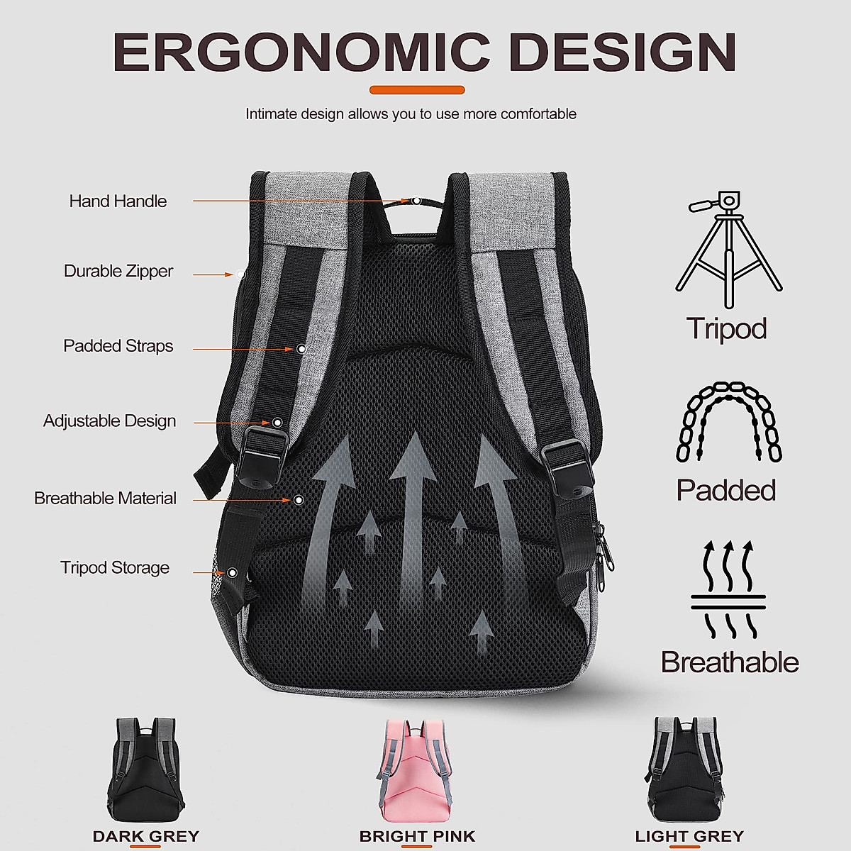 Golkcurx Camera Bag for DSLR/SLR Cameras，Camera Backpack Waterproof for Photographers Grey S