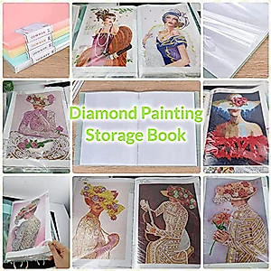 WXKN Diamond Painting Storage Book，A3 30 Pags Artwork Report Sheet Letter Storage Book，Clear Folder Storage Bag for Art Portfolio Painting Storage(16.5x12.1 inch) (pink)