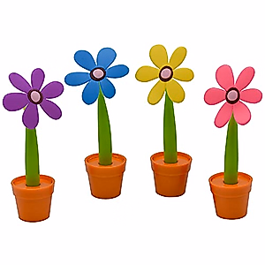 Maydahui 4PCS Flower Ballpoint Pens with Plant Pot Stand on Desk Set Blue Gel Ink Cute Creative Design Colorful for Student Party Valentine's Day