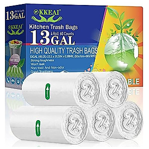 OKKEAI 50L Large Garbage Bag 13 Gallon Trash Bags for Kitchen,Home,White,60 Count