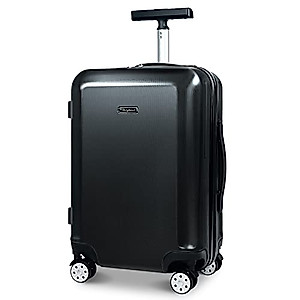 GigabitBest 24 Inch Carry On Luggage with Wheels PC+ABS Hardside Suitcase Spinner Trolley with Built-in TSA Lock, Black
