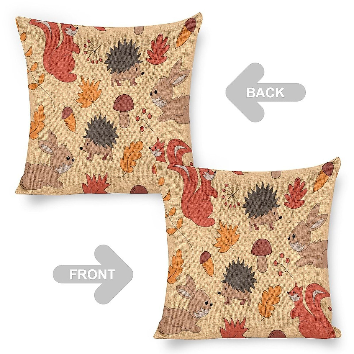 Cute Autumn Animal Throw Pillow Covers 18×18 Pillowcases Set of 2 Thanksgiving Day Linen Decorative Square Pillow Case Cushion Covers Standard Size for Sofa Couch Outdoor Bed Pillow Protectors