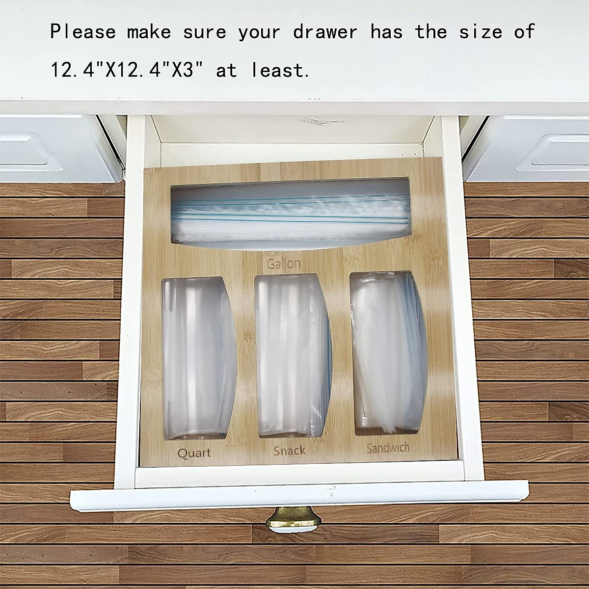 Ziplock Bag Storage Organizer for Kitchen Drawer or Wall Mount，Food Storage Bag Organizer Box Compatible With Gallon,Quart,Sandwich and Snack