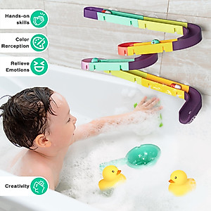 Uooser Bath Slide Toy for Kids Ages 4-8, Bathtub Toys for Toddlers, Track Shower Toys with Suction Cups, Duck Track Bath Toy, DIY Track Toys, Great Gift for Children Boys Girls, 44 PCS