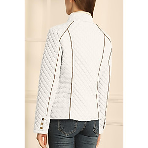 Bellivera Women's Stand Collar Lightweight Quilted Puffer Jacket Padded Zip Coat for Spring and Winter 087 White L