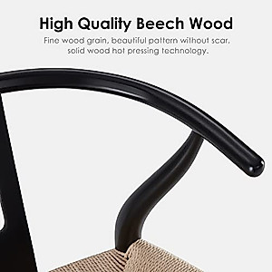 Farini Wishbone Chairs for Dining Room Solid Wood Rattan Chair Armchairs Y Shaped Backrest Hemp Seat for Home Restaurant Fully-Assembled(Set of 2,Black-Beige Seat)