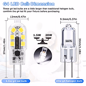 G4 LED Bulb 12V, HengBo Daylight White 6000K G4 JC Bi Pin Base 20 Watt Halogen Bulb Replacement Light Bulb for Under Cabinet, Range Hood, Stove Light (Pack of 10)