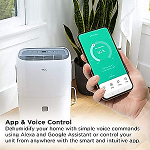 TCL Home Smart 50 Pint Dehumidifier, 4,500 Sq. Ft, App & Voice Control, Set Up in Minutes, Easy Maintenance, Basements, Bedrooms (50D91), White