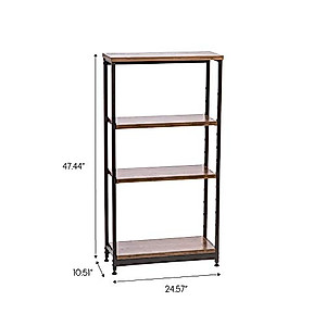 IRIS USA 24.6" 4-Tier Wide Wood and Metal Shelf, Sturdy Home Décor Storage Rack with Height Adjustable Shelves and Feet, Dark Brown/Black