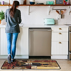 OUXIOAZ Wine Kitchen Rugs and Mats [2 PCS], Non Skid Washable Absorbent Microfiber Kitchen Mat for Doormat Bathroom Runner Set (17"x47"+17"x30", Wine)