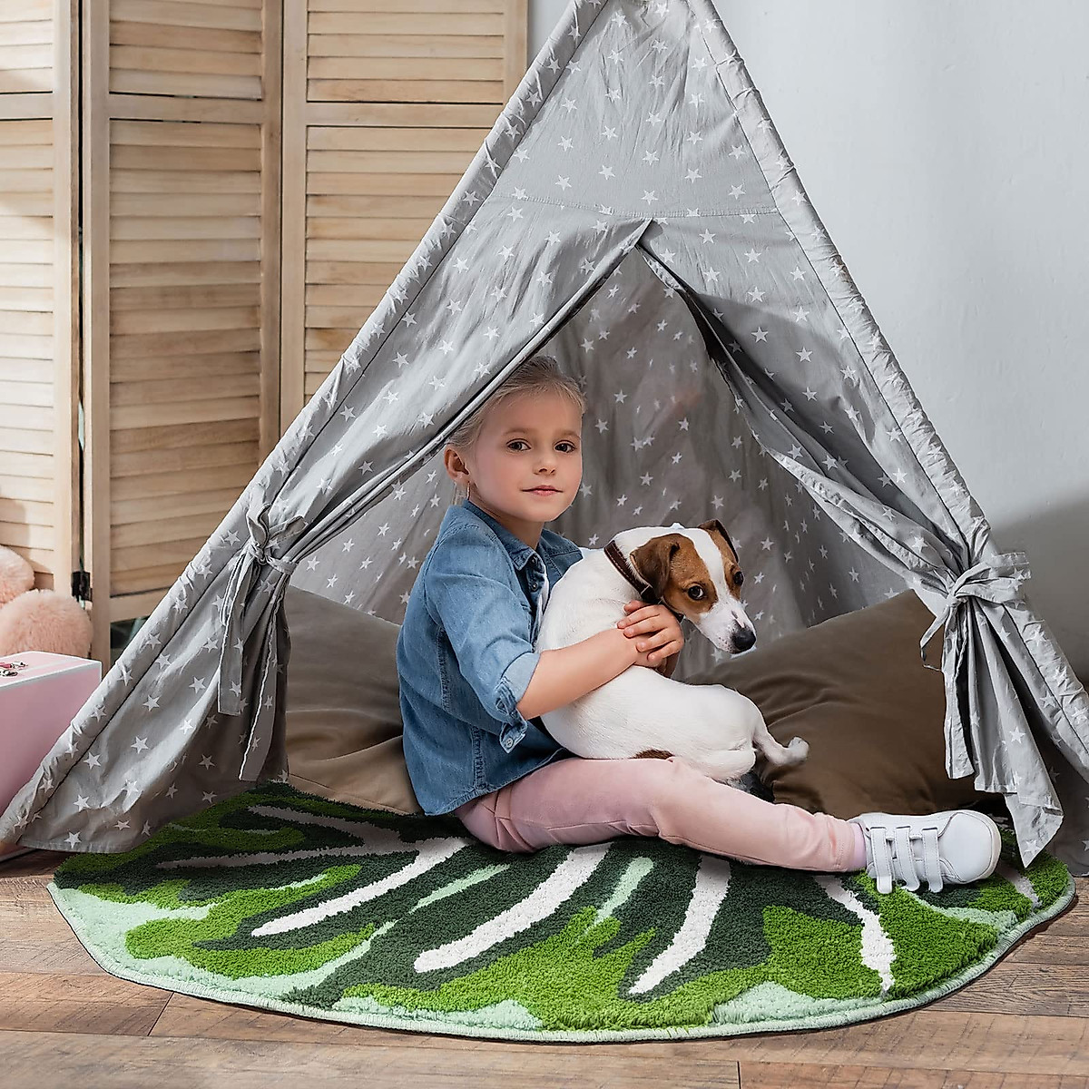 NOTASA Kids Rug Green Leaf Area Rug for Nursery Cute Bath Mat Non Slip Small Preppy Carpet for Bedroom Bathroom Children Playroom Boho Home Decor Washable 2.6'x4'