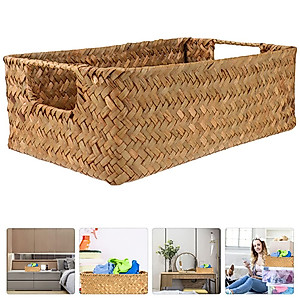 FOMIYES Woven Toiletries Holder Woodchip Basket Cosmetic Container Desktop Storage Baskets Straw Woven Basket Basket Bread Serving Basket Food Grass Baby Storage Box Rattan