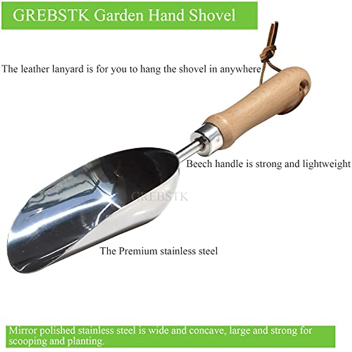 GREBSTK Garden Hand Large Capacity Fertilizer Scoop Soil Shovel Stainless Steel Gardening Trowel for Transplanting, Digging, Planting, Cultivation