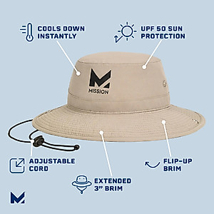MISSION Cooling Bucket Hat, Khaki - Unisex Wide-Brim Hat for Men & Women - Lightweight, Foldable & Durable - Cools Up to 2 Hours - UPF 50 Sun Protection - Machine Washable