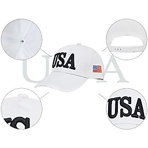DISHIXIAO USA Baseball Cap Polo Style Adjustable Embroidered Dad Hat American Flag for Men and Women White