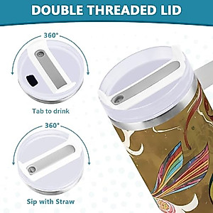 Cold Cup Oriental Deer Floral Clouds XL Insulated Tumbler with Handle Lid Straw 30-40 oz Reusable Cupholder Friendly Water Bottle