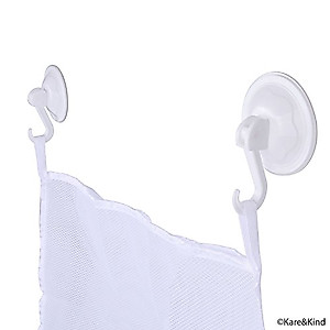 Bath Toy Organizer Set - 2 Extra Large Mesh Bags - 6 Extra Strong Grip Lock Suction Cup Hooks (White) - Easy Storage of Bath Toys and Other Bathroom Items - Mesh Bags Allow Content to Dry