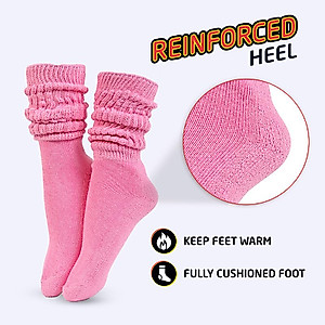 HOT FEET Women's Slouch Socks 2-Pack - Cozy Cotton Blend Scrunch Boot Socks, Long Slouchy Scrunchy Calf Socks, Sizes 4-10, White & Light Pink