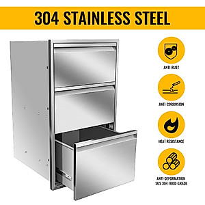 KODOM Outdoor Kitchen Stainless Steel Triple Access Drawers with Paper Towel Holder Combo for Outdoor Kitchen Island or Grill Station (Overall Size:17" W x 30" H x 21" D inch)