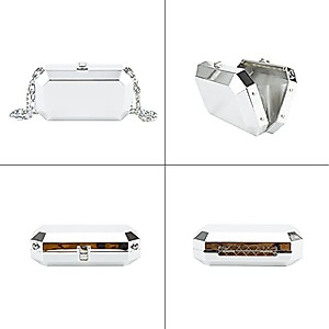 GripIt Mirror Acrylic Bag Box Small Silver Clutch Purses for Women Evening Handbag Crossbody Purses with Chains Party Bag