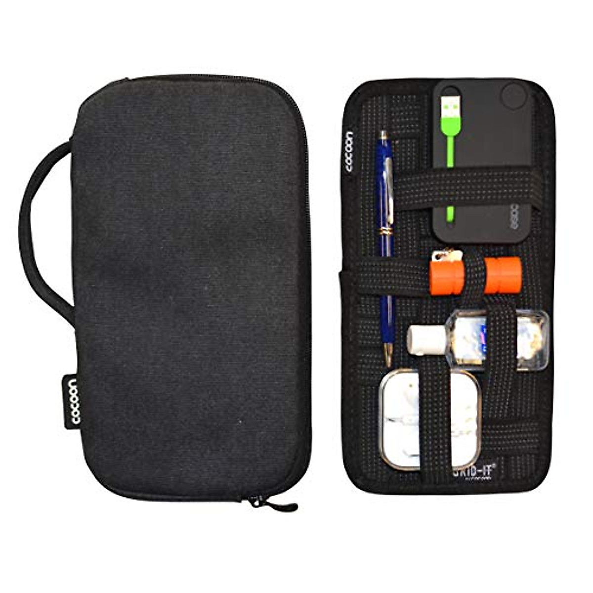 Cocoon CSG270BK Waxed Canvas Gadget Case Includes Grid-IT!® Accessory Organizer (Black) Medium