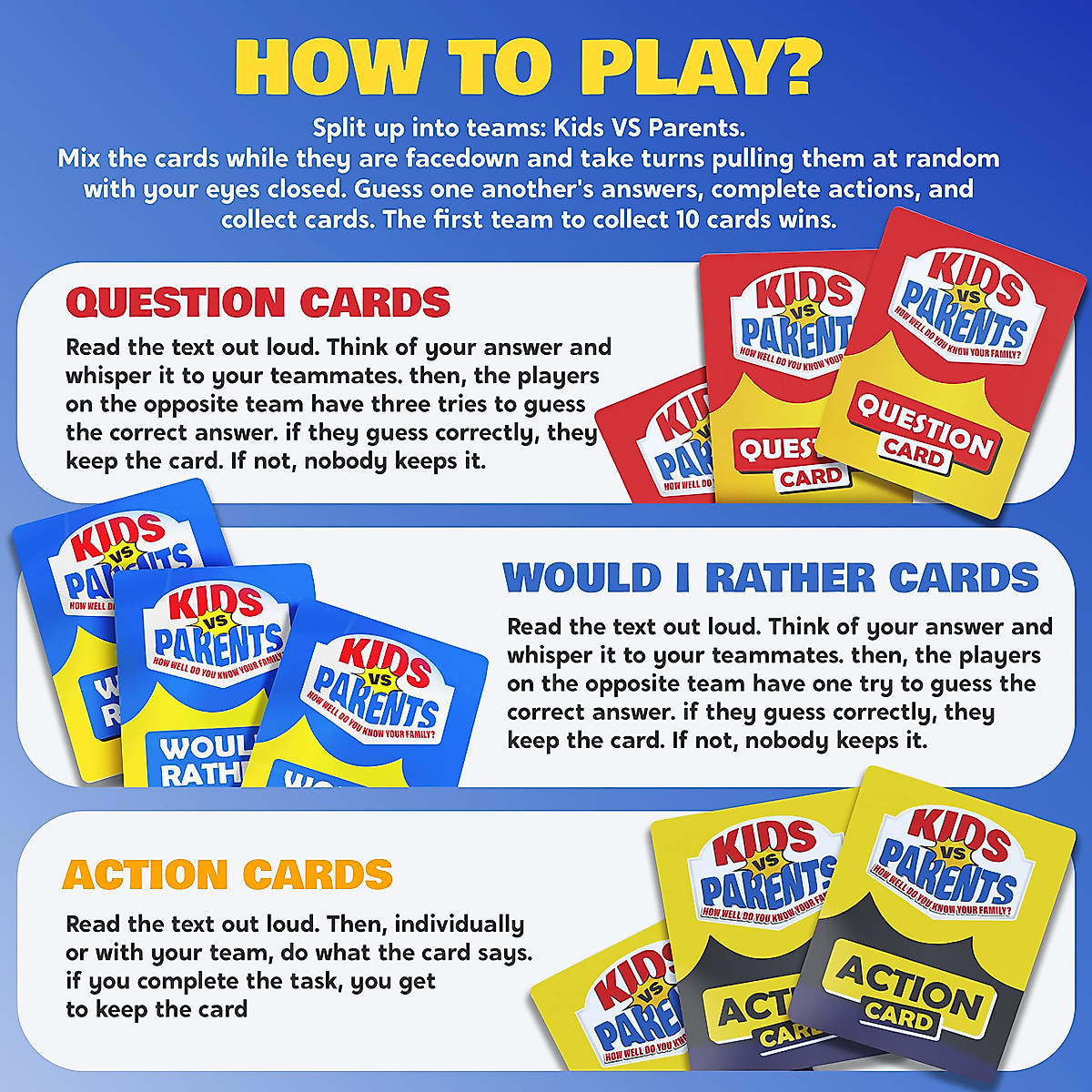Kids VS Parents - Family Game for Kids 4-12 | Games for Family Game Night | Kids Card Games with 200 Conversation Starter Cards for 10-90 Minutes Play Time