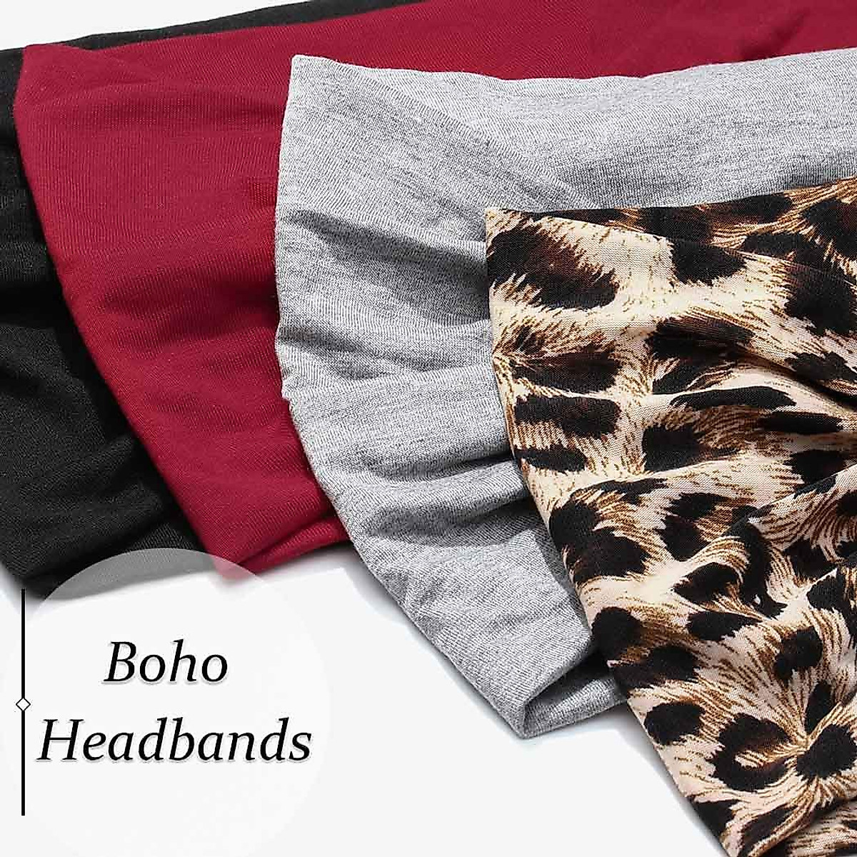 Gangel Boho Headbands Fabric Knotted Turban Head Wraps Wide Hair Scarf Cotton Yoga Running Hair Accessories for Women (Pack of 4) (Adorable)