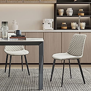 seonyou Beige Dining Chairs Set of 6 for Kitchen Dining Room, Upholstered Leather Mid Century Modern Dining Chair