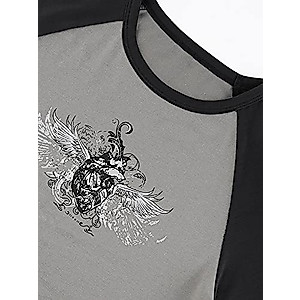 Y2K Crop Tops for Woman Short Sleeve Crew Neck Baby Tees Grunge Wing Print T-Shirt A Grey