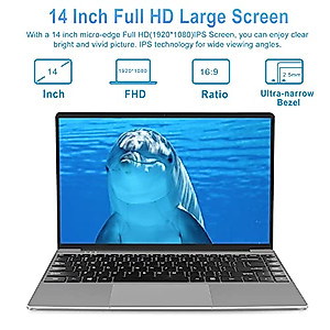 Ruzava Laptop Windows 10 14" 64GB Storage Support 1TB SSD Expansion 6GB RAM 1920x1080 FHD Traditional Laptops Computer 2.4G+5G WiFi Bluetooth 4.2 USB HDMI Aocwei for Work Study -Gray