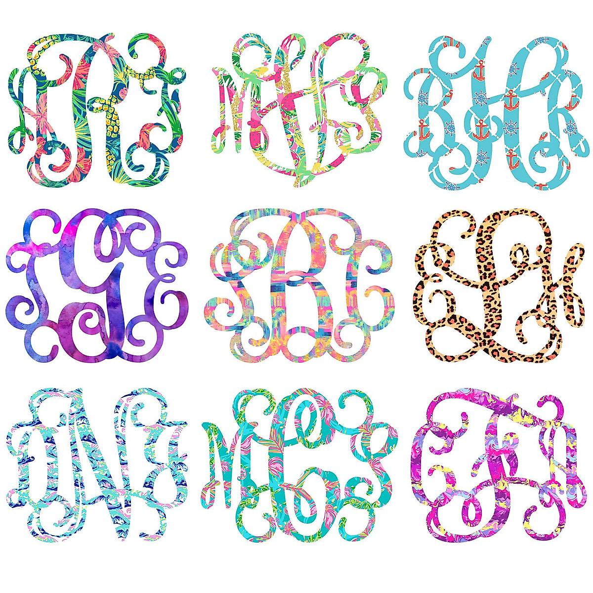 Patterned Vine Monogram Decal Sticker - 20 Pattern Options - for Cups, Tumblers, Laptops, Cars, Etc.