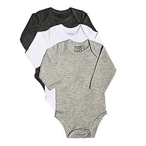 123 Bear Baby Cotton Spandex Long-Sleeve bodysuits unisex boy girl (Gray 3pk, 0-3 Months)