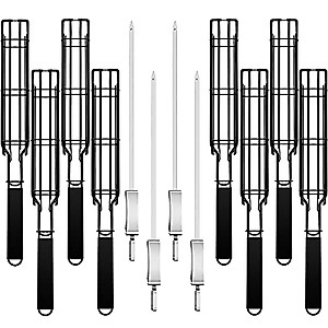 8 Pieces Grilling Basket and 4 Pieces Grilling Skewers Stainless Steel BBQ Grill Accessories Grilling Baskets Metal Barbecue Skewers for Vegetables Shrimps Meats