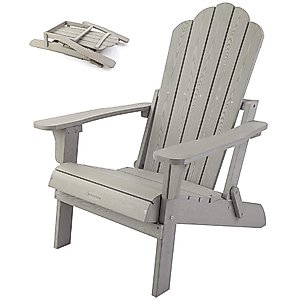 hOmeHua Folding Adirondack Chair Weather Resistant, Hard Plastic Imitation Wood Stripes Adirondack Chair, Easy to Fold Move & Maintain, Outdoor Chair for Patio, Backyard Deck, Fire Pit - Gray