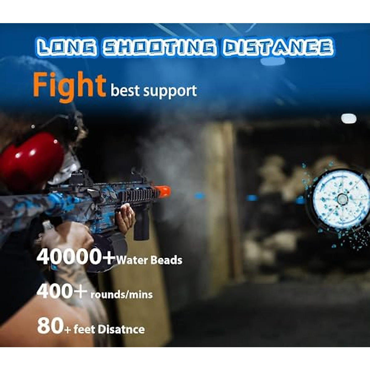 Electric Gel Ball Blaster, High Speed Automatic Splatter Ball Blaster with 40000+ and Goggles, JIFTOK Rechargeable Splatter Ball Toys for Outdoor Activities Shooting Game Party Favors-Blue