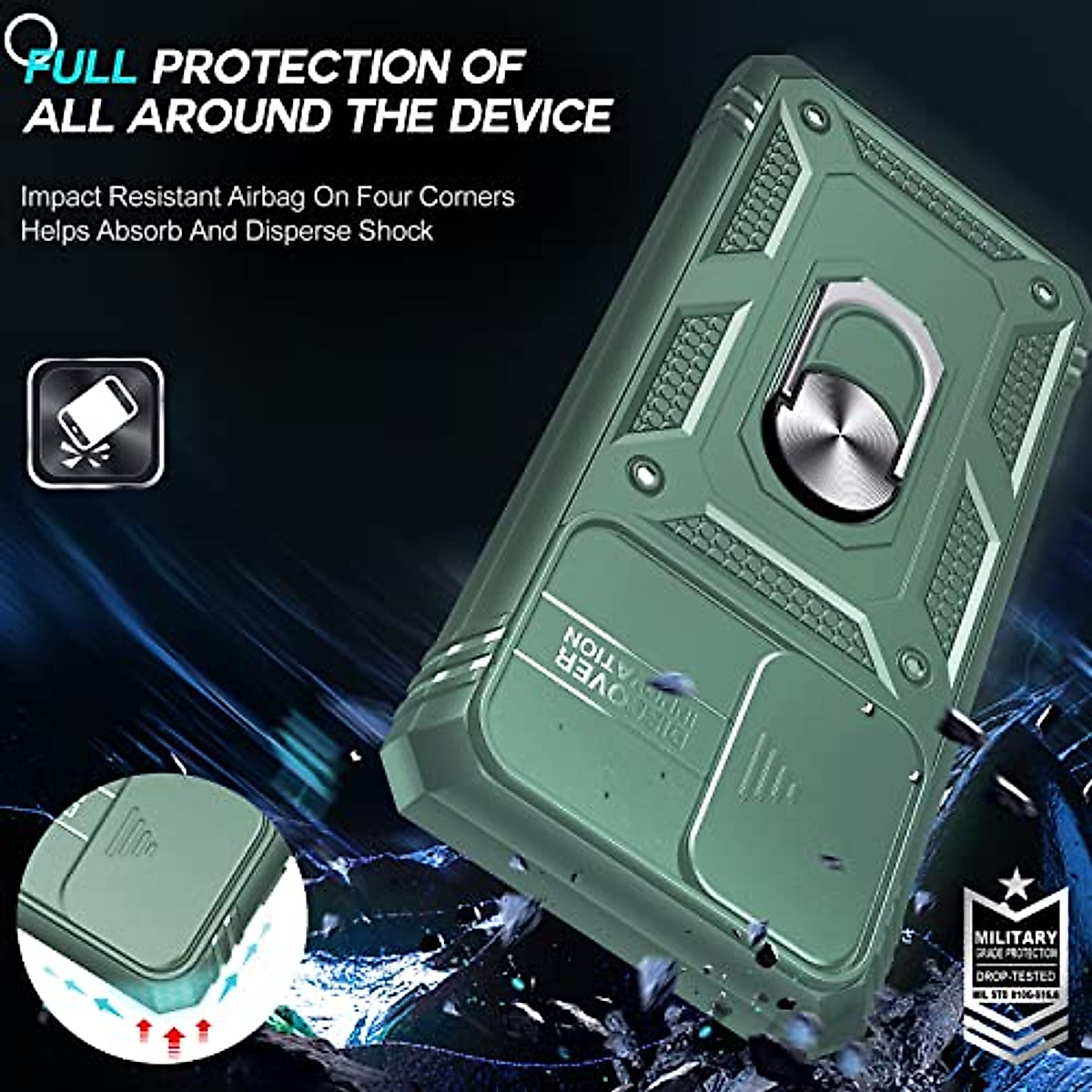 LeYi for Samsung A52 5G / A52s 5G, Galaxy A52 5G Case with Slide Camera Cover + [2 Pack] Tempered Glass Screen Protector, 360 Full Body Military-Grade Phone Case with Ring Kickstand for A52 5G, Green