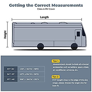 RVMasking 7 Layers top Class A RV Cover Rip-Stop Waterproof Camper Cover Fits 34'1''-37' Motorhome - Anti-UV Windproof Breathable with 4 Tire Covers