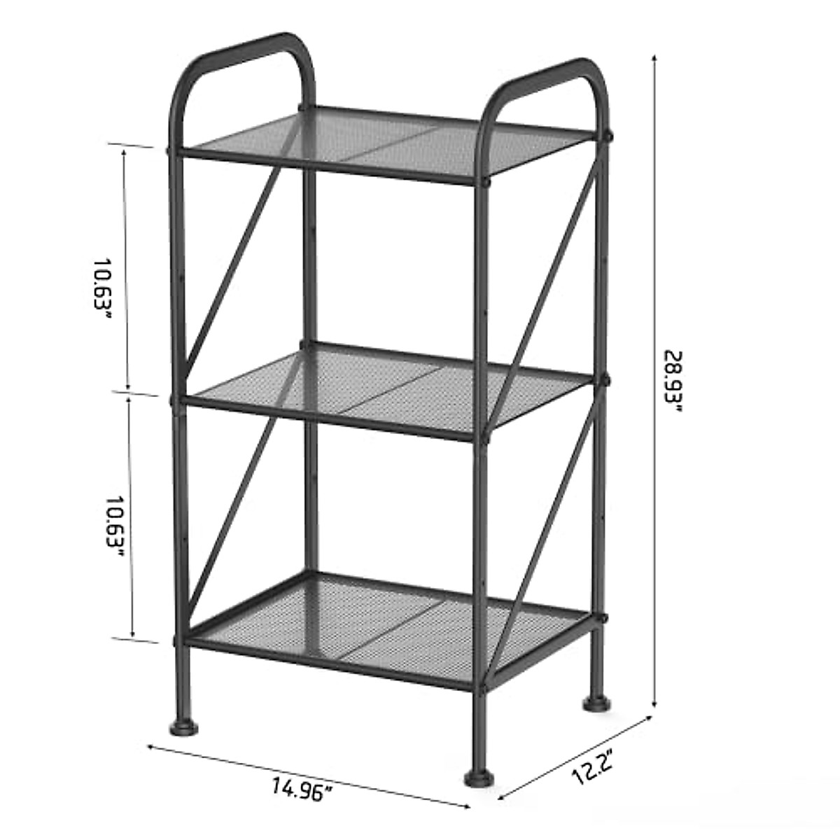 DMplus 3-Tier Storage Rack, Industrial Style Extendable Plant Stand with Adjustable Shelf, Standing Shelf Units for Kitchen, Bathroom, Office, Living Room, Balcony, Kitchen, Charcoal Black SSR01B