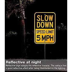 (3 Pack) Slow Down Speed Limit 5 MPH Sign, Slow Down Sign, 18" x 12" Engineer Grade Reflective Sheeting, Rust Free Aluminum, Weather Resistant, Waterproof, Fade Resistant, 2 Pre-drilled Holes
