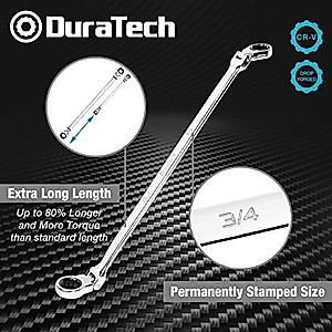 DURATECH Extra Long Flex-Head Ratcheting Wrench Set, Double Box End Wrench Set, 5-Piece, SAE, 5/16" to 13/16", CR-V Steel, with EVA Foam Tool Organizer