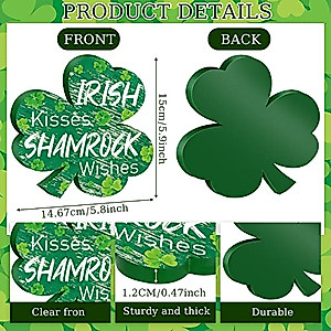 2 Pcs St Patrick's Day Table Wooden Signs Shamrocks Ornaments Irish Themed 5.91x5.78 Inch Lucky Tabletop St. Patrick's Table Decor Rustic Wood Centerpieces Green Shamrock Blocks Office Home Decor