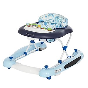 Dream On Me Go-Getter Baby Walker and Walk Behind Walker, Adjustable Seat Height, Comfortable Padded Seat, Easy to Fold, Pack and Store, Detachable Fun Tray, Blue