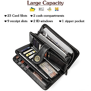 BOSTANTEN Laptop Backpack Purse for Women Genuine Leather Backpack Travel Bag and Womens Wallet Genuine Leather Large Capacity Wristlet Clutch Purse Credit Card Holder with RFID Blocking Black