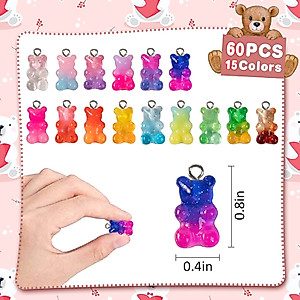 60pcs Gradient 3D Gummy DIY Bear Charms- Resin Bear Shaped Clay Pendants in 15 Colors Earring Bracelet Nacklace DIY Jewelry Making Pendants Nail Art Accessory for Adults DIY Handmade Crafting Gifts